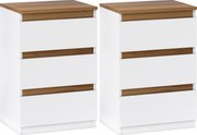 HOMCOM Set 2 Nočních Stolků Úzký Moderní Styl se 3 Zásuvkami 40x30x59,5 cm Bílý | Aosom