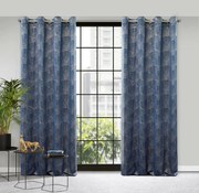 Záclona 140x250 Goya tmavě modrý velur ginkgo listy na průchodkách Pierre Cardin s lesklým potiskem Eurofirany