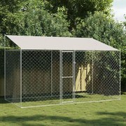 Psí klec s střechou Stříbrná 400 x 200 x 256 cm Ocel a PE 3368301