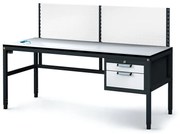 Antistatický dílenský ESD stůl s perfopanelem, 2 zásuvkový box na nářadí, 1800x800x745-985 mm