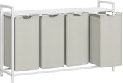 VASAGLE 4 přihrádky koš na prádlo 4 × 40 L, 116 × 33 × 72 cm, krémově bílý a matně bílý