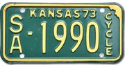Americká SPZ Kansas 1973 Green SA 1990 moto
