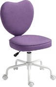 HOMCOM Židle k Psacímu Stolu ve Tvaru Srdce, Kancelářská Židle s 5 Otáčivými Kolíčky a Nastavitelnou Výškou v Textilu, 40x50x79-89cm, Fialová | Aosom