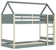 Domečková/patrová dětská postel s roštem 90x190 cm v přírodní barvě/šedozelená Valka – Marckeric