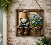 dekorace na zeď, dřevo, 20x20 cm, Boho styl s trpaslíkem, Dekorino DZ20260004