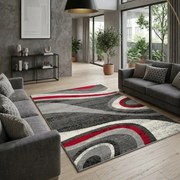 Moderní koberec Tap - vlnky 5 - šedý/červený Rozměr koberce: 300x400 cm