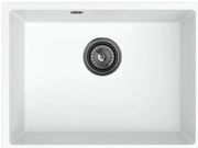 Sink Quality Crypton 60, kuchyňský granitový dřez 535x400x205 mm + černý sifon, bílá, SKQ-CRY.W.1KBO.60.XB