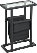 HOMCOM Noční stolek se látkovým košem, skleněná deska, konferenční stolek s kovovými nohami, stolek k pohovce do obývacího pokoje 40 x 18 x 55,5 cm Če