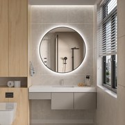 Erga Emma, ​​kulaté LED zrcadlo 100cm, černý kovový rám, 2300 lm, 6500K, zadní osvětlení, ERG-V01-201-1010-BK
