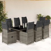 9dílný zahradní bistro set s poduškami šedý polyratan 3277042