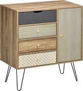 HOMCOM Úložná skříň s 4 zásuvkami a 1 skříňkou - Nohou v stylu hairpin - Boho styl - 79 x 39 x 86 cm Hnědá | Aosom