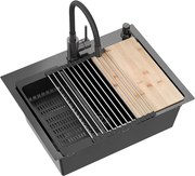Kuchyňský nerezový dřez QUADRON LUKE 110 černý metalický s ohebnou baterií a příslušenstvím 58x45x20 cm