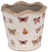 Béžový keramický obal na květináč s barevnými motýly Helga a vlnitým okrajem – 13x12 cm