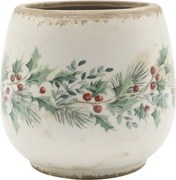 Béžový keramický květináč s cesmínou Holly Christmas Antique – Ø 17,5*16,5 cm