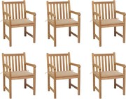 Zahradní židle 6 ks béžové podušky masivní teak 3073034