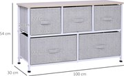 HOMCOM Komoda 100 x 30 x 54 cm s 5 Úložnými Šuplíky - Šedý Ocelový Rám, Bílá Světlá Dřevěná Deska | Aosom