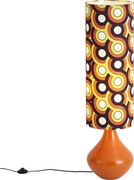 Retro stojací lampa oranžová s vícebarevným látkovým stínidlem - Mina