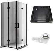 BPS-koupelny Čtvercový sprchový kout HYD-SK08D 100x100 černá/transparent + vanička HYD-SSV-SXL02C černá