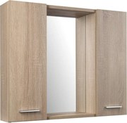 Aqualine Zoja - Zrcadlová skříňka s LED osvětlením, 70x60x14 cm, 2 dvířka, dub platin 45029S
