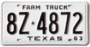 Americká SPZ Texas 1963 Farm Truck 8Z-4872