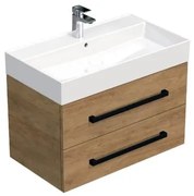 Koupelnová skříňka s černou úchytkou a umyvadlem SAT Cube Way 80x53x46 cm dub Hickory mat CUBE46C803DHSAT
