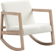 HOMCOM Houpací křeslo Relaxační křeslo s dřevěným rámem, čalouněné, lounge, kaučukovník, krémově bílé| Aosom