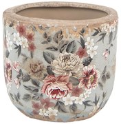 Keramický květináč s šedou glazurou a květy Masselin M – 14x13 cm