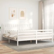 Rám postele s čelem bílý 200 x 200 cm masivní dřevo 3194332