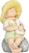 Zahradní socha Outsunny "Malý chlapec se slaměným kloboukem", 43 cm, odolná vůči povětrnostním vlivům, zahradní figurka, venkovní ozdoba, dekorace do