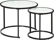 HOMCOM Sada 2 Stohovatelných Kulatých Konferenčních Stolků s Faux Mramorovou Deskou a Ocelovým Rámem Ø60x46 cm a Ø40x40 cm Bílá | Aosom