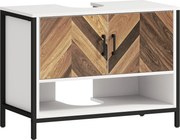 HOMCOM Koupelnová skříňka pod umyvadlo s pedestálem, 2 dveře, vzor herringbone, krémová a ořechová, 80x40x60 cm | Aosom