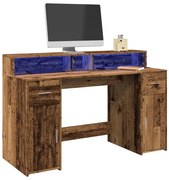 Psací stůl s LED světly old wood 140x55x91 cm kompozitní dřevo 3309427