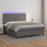 Box spring postel s matrací a LED šedá 160x200 cm umělá kůže 3135835