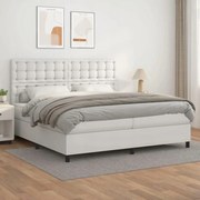 Box Spring Postel S Matrací Umělá Kůže Bílá tlačítka 200 x 200 cm