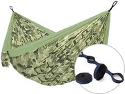 Houpací síť hamaka, houpací síť pro dva camping camo forest + slap strap (set)
