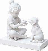soška, dekorativní, holčička a pes, 7x7 cm, pryskyřice, barva bílá, Dekorino SF20260012