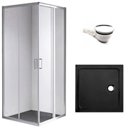 BPS-koupelny Čtvercový sprchový kout HYD-SK93C 100x100 chrom/transparent + vanička HYD-SSV-ST06A černá