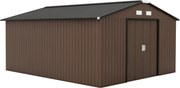 Outsunny Toolhouse 12,4 m², Zahradní Kůlna s Šikmou Střechou, Posuvné Dveře, Základna, 386 x 340 x 200 cm, Kůlna na Nářadí z Pozinkované Oceli, Odolná