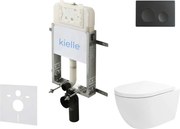 kielle Genesis New - Set předstěnové instalace, klozetu Oudee, Vortex Rimless+, sedátka softclose a tlačítka Gemini New I, matná černá 30528SZ21