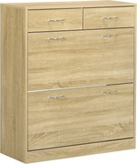 HOMCOM Úzká skříňka na boty s organizérem a 2 výklopnými zásuvkami a 2 vyjímatelnými zásuvkami pro 12 párů bot do předsíně 80x30x91,5 cm Dub | Aosom