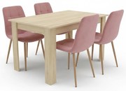 Jídelní set 1 + 4, stůl UMEKO 120x80 cm dub sonoma + růžová sametová židle KARA
