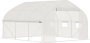 Zahradní tunelová skleník Outsunny, 10,4m², UV-odolný zahradní skleník, rolovací zipová brána, síťová okna, pozinkované ocelové trubky a PE 140g/m², 3