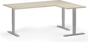 Rohový výškově nastavitelný stůl, 180x140 cm, 3 motory, L/P, šedá podnož, dub přírodní