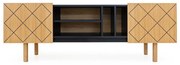 Černý/přírodní TV stolek v dekoru dubu 175x60 cm Porto – Woodman
