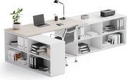 Kancelářský psací stůl s úložným prostorem BLOCK B02, 320x160 cm, bílá/dub přírodní