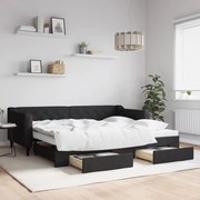 Válenda s přistýlkou a zásuvkami černá 90 x 200 cm textil 3197464
