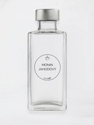 Samolepka na láhev MONIN JAHODOVÝ průměr 5 cm – průhledná vinylová, voděodolná, omyvatelná samolepka na dózy, základní písmo