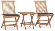 3dílný skládací zahradní jídelní set s poduškou masivní teak 3063198