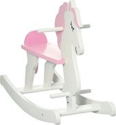 HOMCOM Houpací Kůň pro Děti 1-3 Roční Dřevěný Kůň s Řídítky a Pedály Nosnost 50 kg 68x27x46,5 cm Bílá a Růžová | Aosom