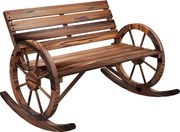 Dřevěná houpací lavice Outsunny, dvoumístná houpací lavice s područkou, nosnost až 240 kg, pro zahradu a balkon, design z ohořelého dřeva |